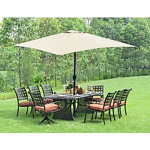 ontheway 6.5x10 ft Rectangular Patio Umbrella, Outdoor Market Table Umbrella with Hand Crank, Rust-Resistant Frame, 6 Steel Ribs, Swimming Pool, Garden, Courtyard, Lawn
