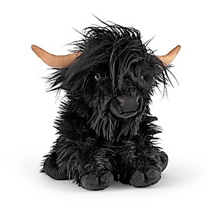 Living Nature Highland Cow Black Stuffed Animal | Farm Toy with Sound | Soft Toy Gift for Kids | 9 Inches