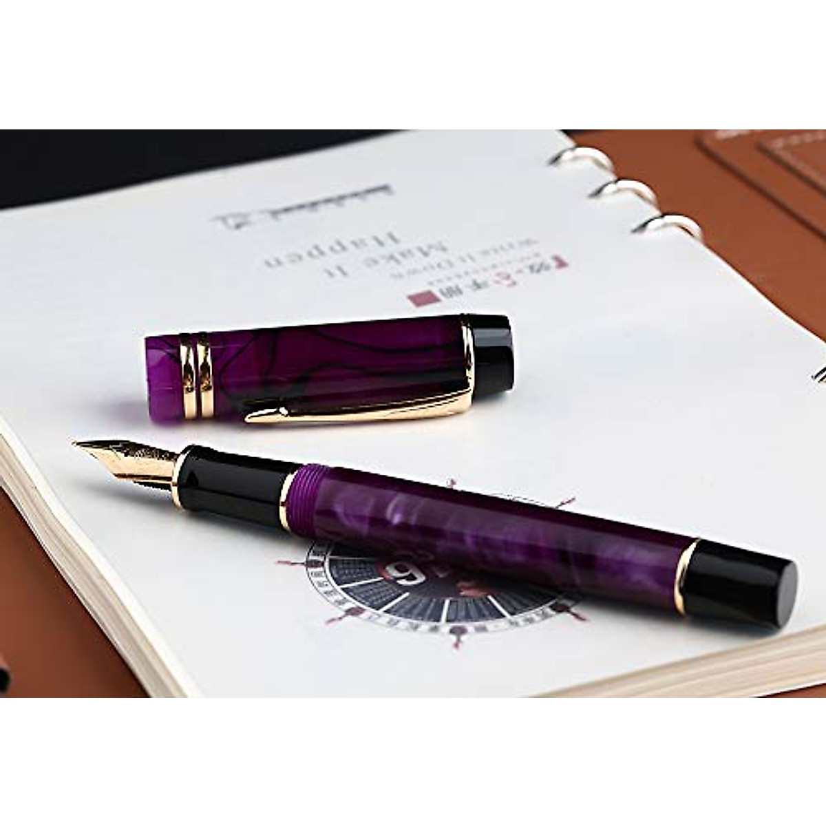 M600s Marble Purple Fountain Pen, Iridium Extra Fine Nib Writing Gift Pen