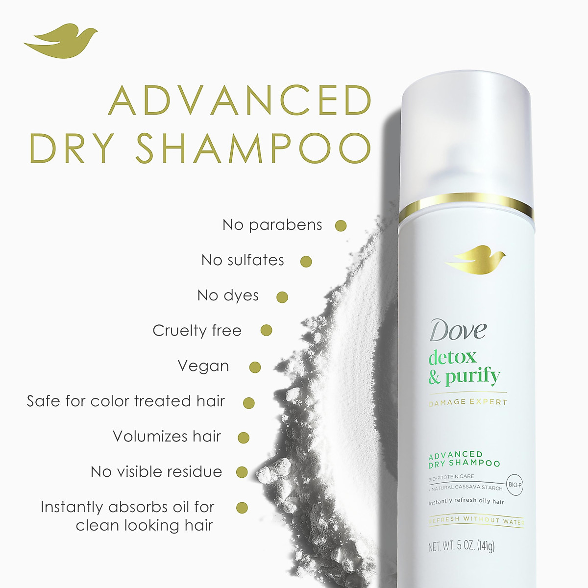 Dove Advanced Dry Shampoo Detox & Purify Refresh & Revive Hair Without Water Instantly Absorb Oil & Life Impurities 5 oz