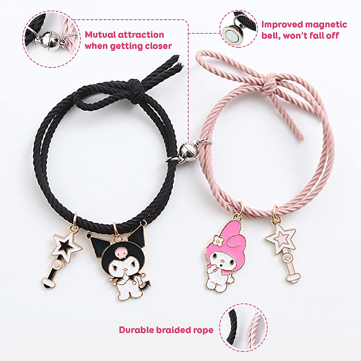 Bestie Couples Bracelets Mutual Attraction Relationship Matching Friendship His Hers Rope Bracelet Bff Best Friend Gift (Black)