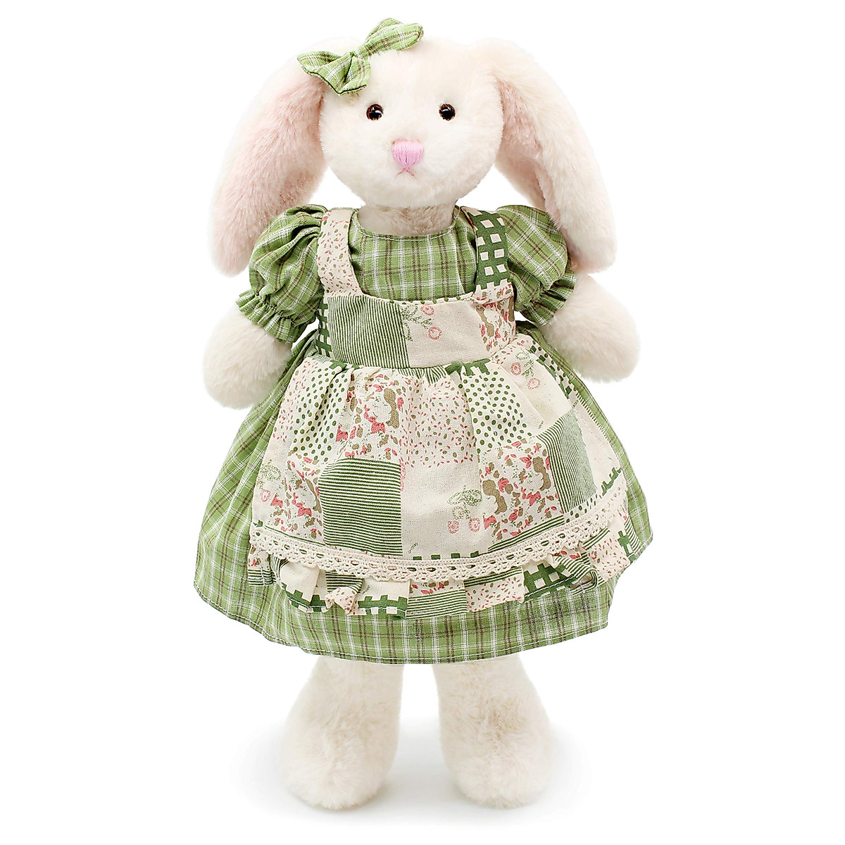 oits cute Small Soft Stuffed Animal Bunny Rabbit Plush Toy for Baby Girls 15inch (White Rabbit Wearing Green Plaid Dress)