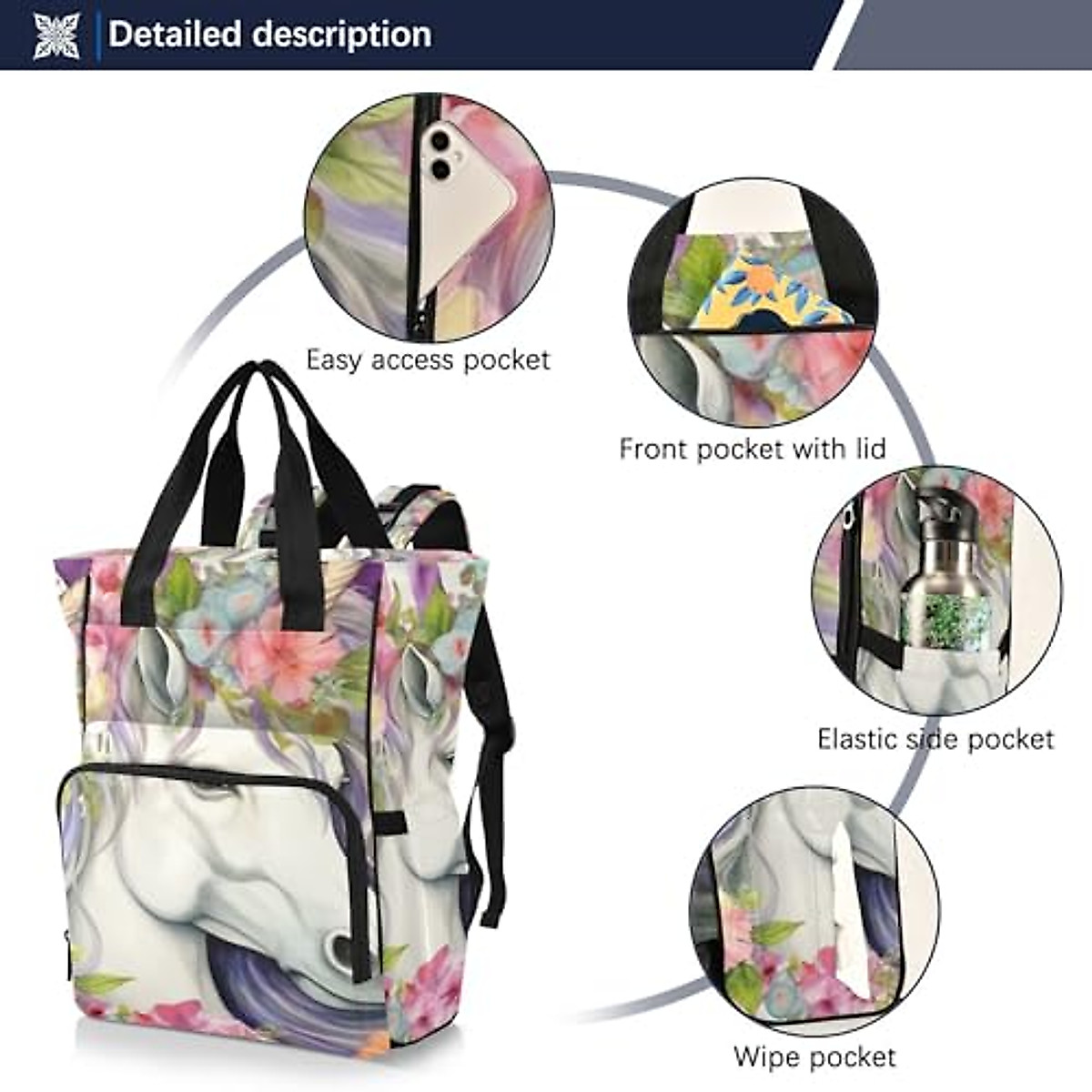 xigua Flower Unicorn Diaper Bag Backpack Multi Function Baby Changing Bags Waterproof Large Capacity Travel Back Pack for Mom Dad