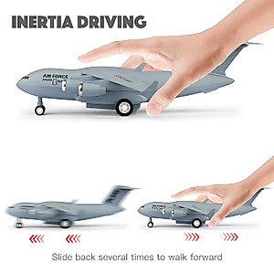 EDUKiE 1400 Scale Die Cast Metal Transport Airplane Model with Pull Back Action and Music and Light for Kids