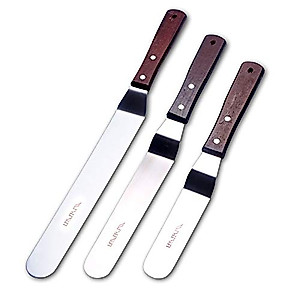 Cake Decorating Angled Icing Spatula Set of 6 8 & 10 Inch Wooden Handle Stainless Steel Offset Frosting Spatulas