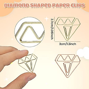 ZELARO 20 Pieces Cute Paper Clips, Small Diamond Shaped Paperclips Metal Bookmarks Clips for School Office Supplies, Wedding Invitation Decor (Gold)