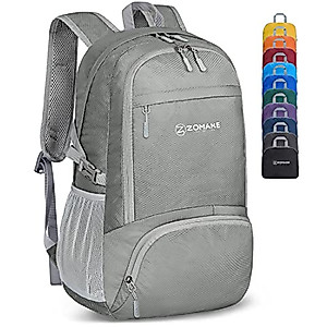 ZOMAKE Lightweight Packable Backpack 30L - Foldable Hiking Backpacks Water Resistant Compact Folding Daypack for Travel(Sliver Grey)