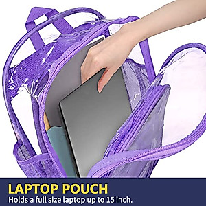 2BK Purple Heavy Duty Clear Backpacks,Large Transparent Backpacks See Through Backpacks for Kids,Adults,School,Stadium,Work,Security,Travel