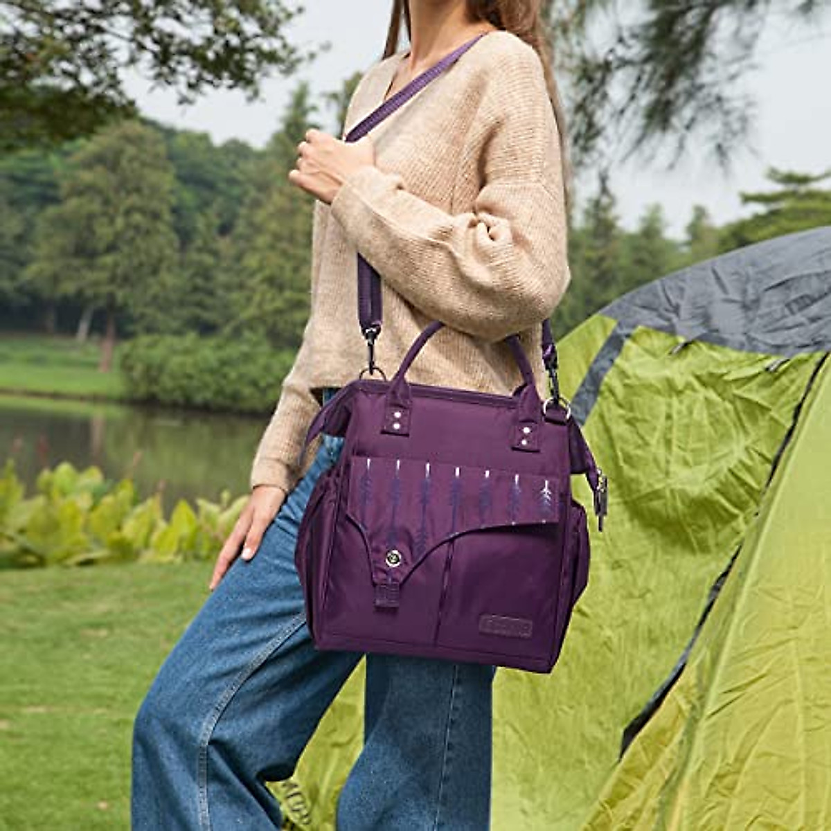 Scorlia Insulated Lunch Bag for Women/Men, Tall Leakproof Cooler Box Bag, Wide Open Tote Lunch Bag Organizer with Adjustable Shoulder Strap for Adult Work, Picnic, Beach, Purple