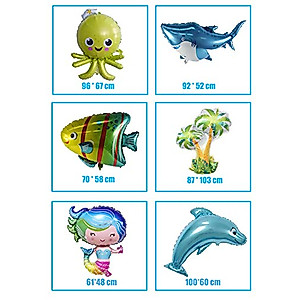 GoGoGoodie Ocean Theme Birthday Party Decorations Shark Birthday Decorations for Boys - Under the Sea Party Include Sea Animal Balloons birthday Banner Navy Blue Hanging Paper Fans Latex Balloons