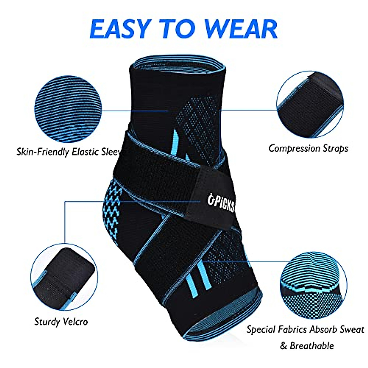 U-pick Ankle Brace for Plantar Fasciitis Support, Compression Sock Adjustable Strap for Heel Spur Achilles Tendonitis & Perineal Tendonitis & Sprained Ankle, Heel Pain Relief (Single/Black)