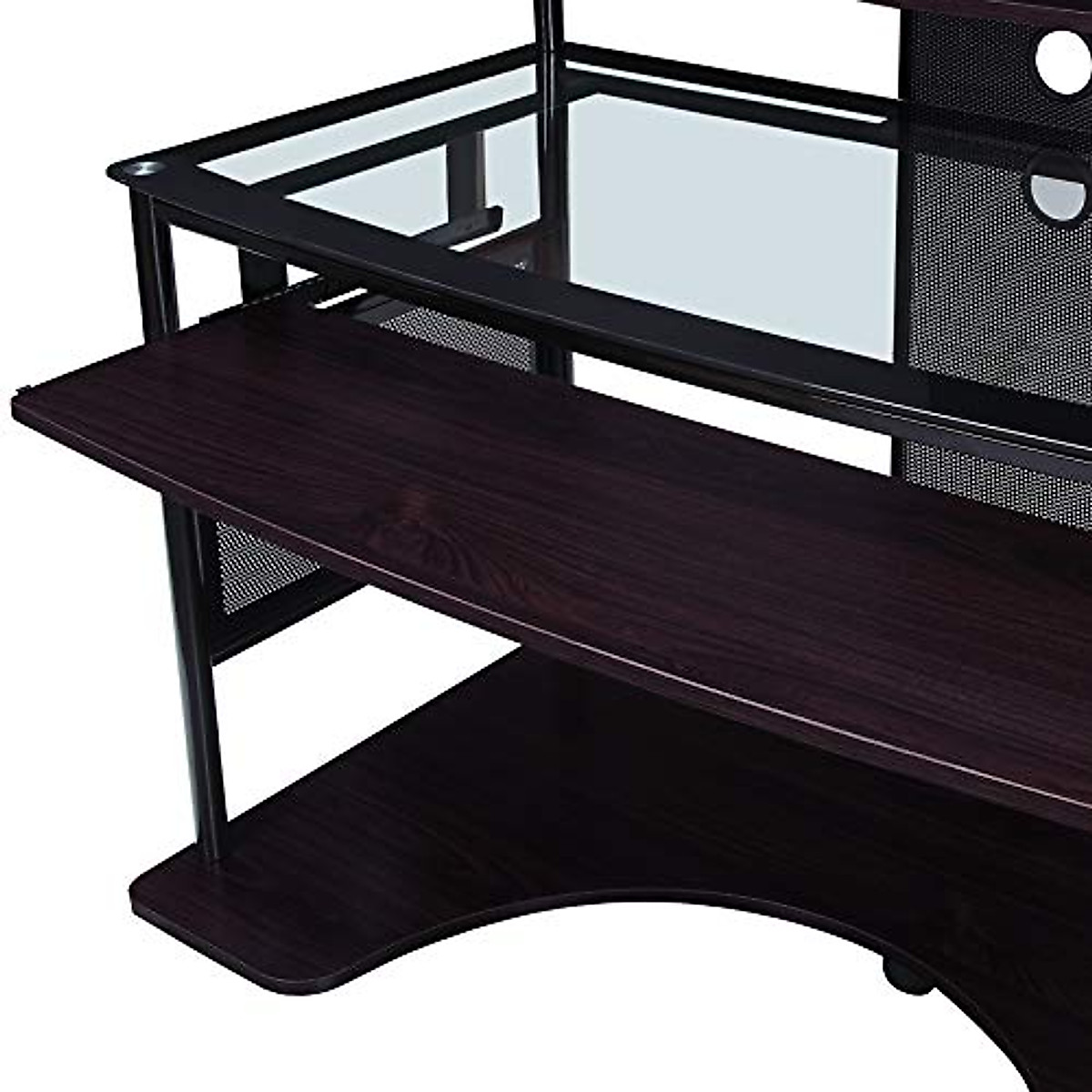 OSP Home Furnishings Vision Glass Multi-Media Home Office Rolling Desk, Black