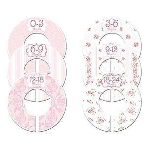 C102 Baby Girl Nursery Closet Clothing Size Dividers Pink Roses Set of 6 (1.25 Inch Rod)