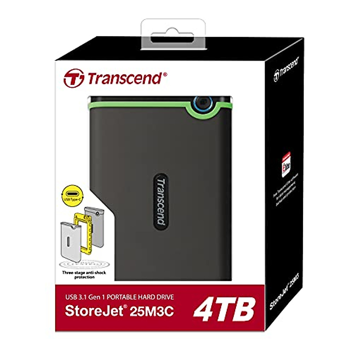 Transcend TS4TSJ25M3C 4TB USB 3.1 StoreJet Type-C Rugged External Hard Drive