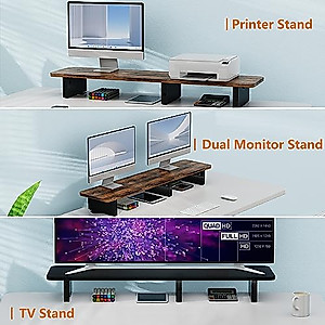 ErgoFocus Large Wood Monitor Stand, 39-inch Long Dual Monitor Riser with Storage Space