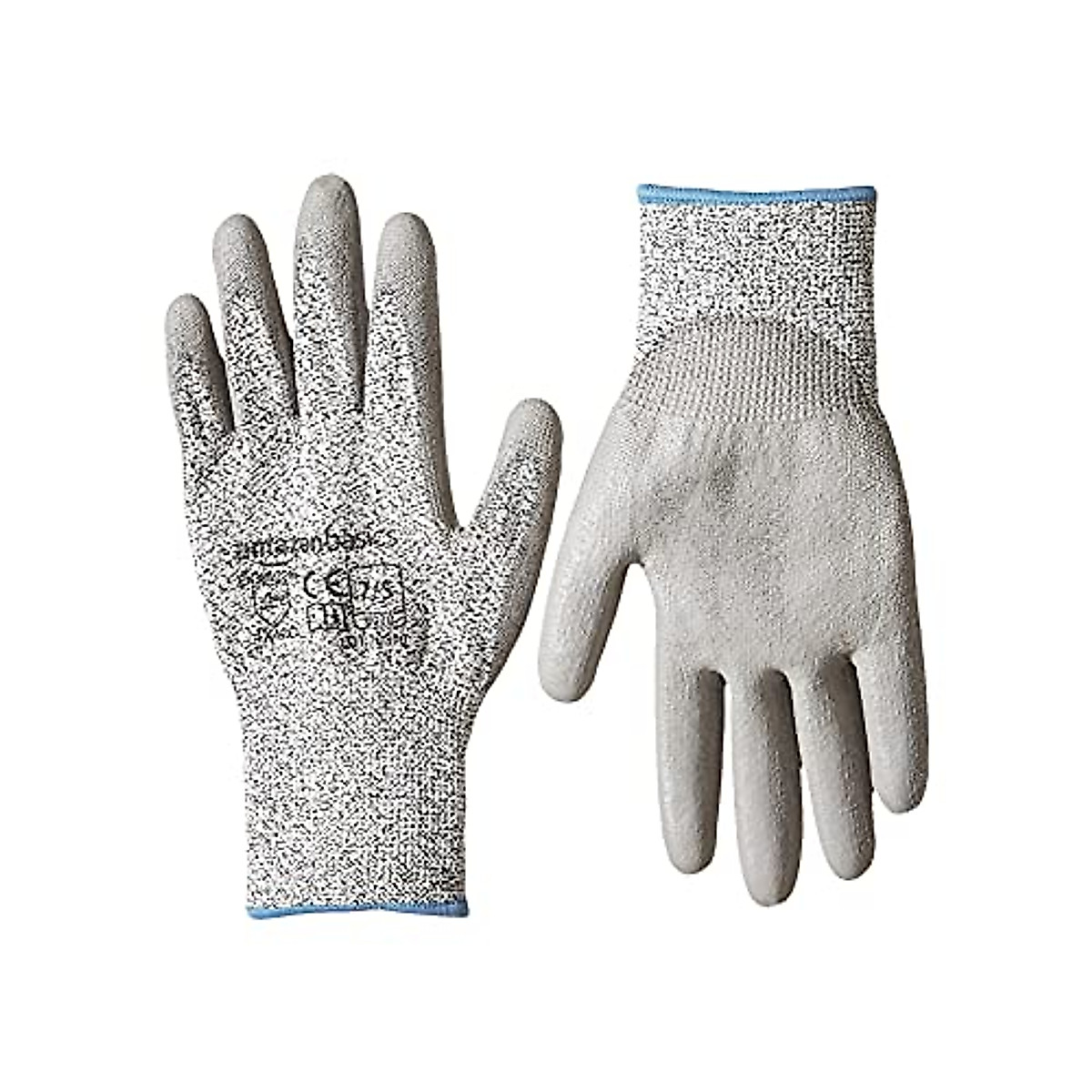 Amazon Basics Cut Resistant Work Gloves, Cut Level A2, Polyurethane Coated Gloves, Touch Screen, Size 7, Small (Pack of 2), Grey