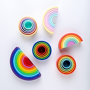 BLUE GINKGO Silicone Rainbow Stacker - Montessori Nesting Puzzle | Kids and Toddler | Stacking Sensory Toys - 10 Layers (Vibrant)