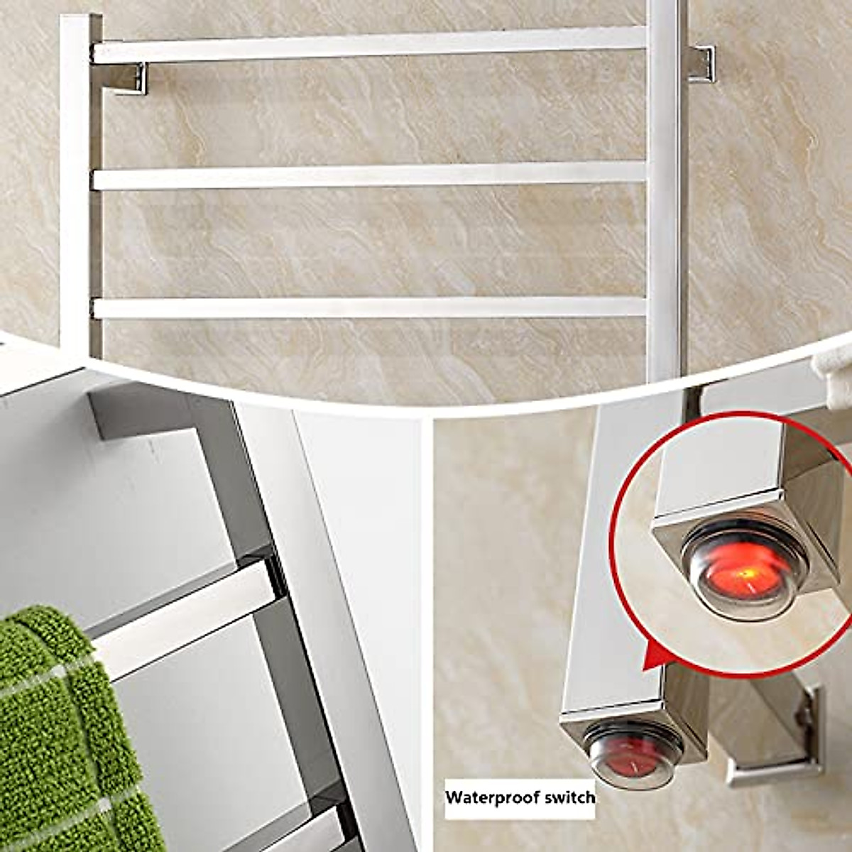 Bathroom Towel Warmer Electric Heated Towel Rack, Electric Heated Towel Rack 14 Curved Bar Wall Mounted Towel Warmer Drying Rack Constant Temperature 304 Stainless Steel Heated Towel Rail Bathroom Rad