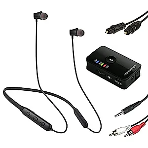 HomeSpot Wireless Neckband Headphones for TV Watching with Bluetooth 5.3 aptX LL Transmitter No Delay Lightweight High Volume Ideal for Seniors 3.5mm Aux RCA TOSLINK Optical