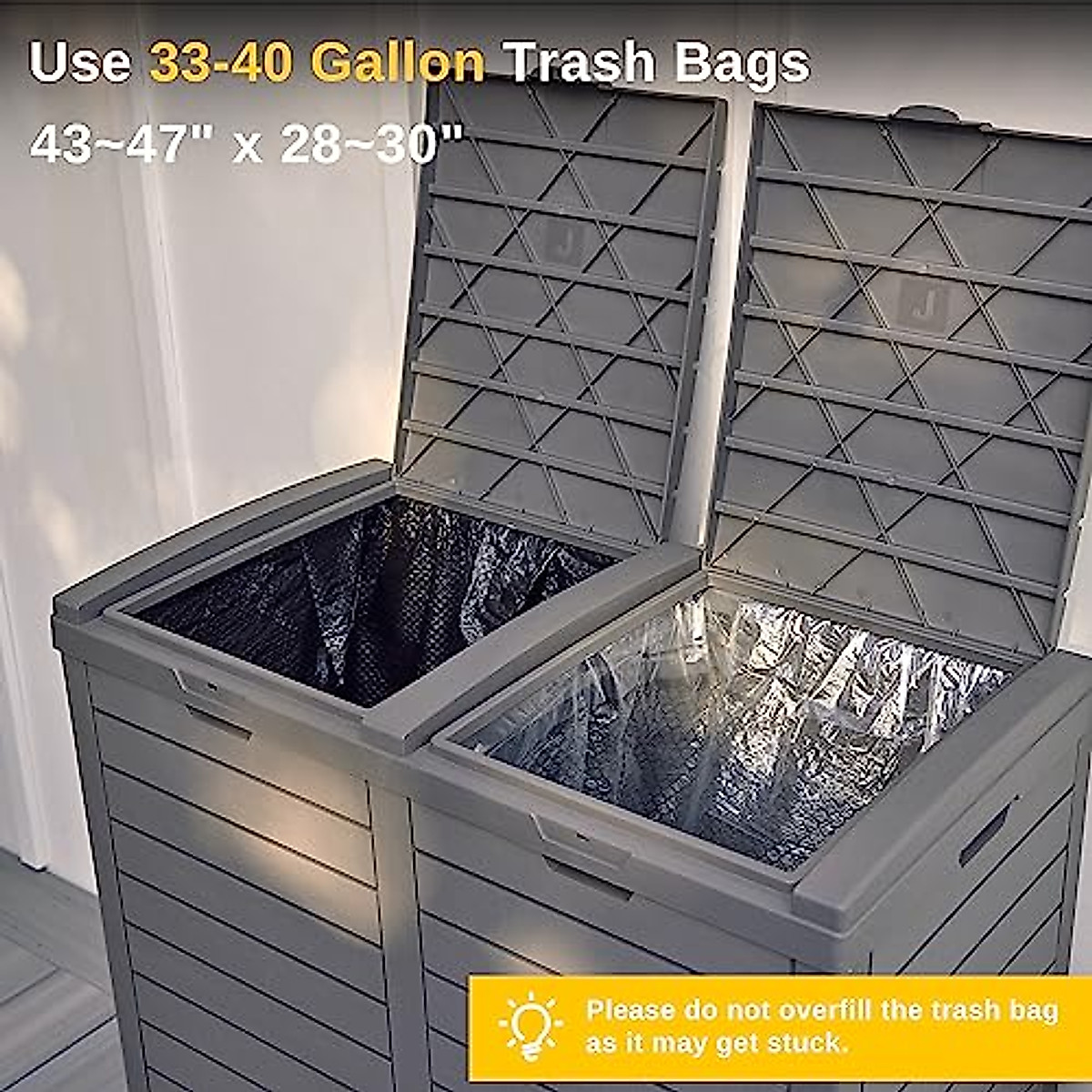 EAST OAK 76 Gallon Outdoor Trash Can | Waterproof Resin Garbage Can with Tiered Lid & Drip Tray | Outside Trash Bin for Patio | Kitchen, Backyard & Deck | Gray Color