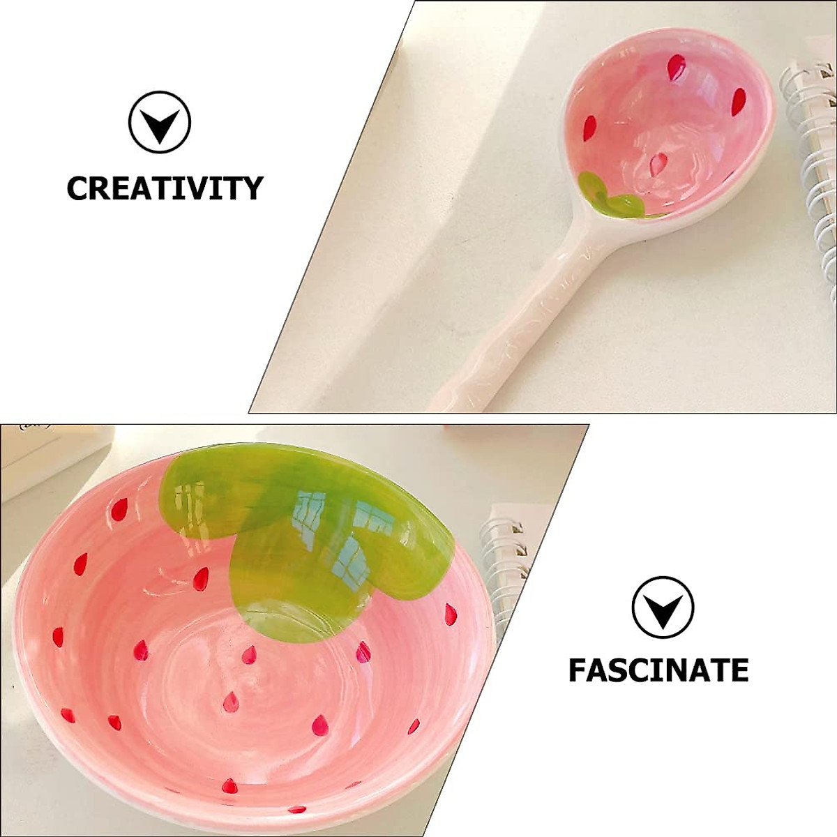 UPKOCH 1 Set Dessert Bowl and Spoon Strawberry Shaped Serving Bowls Ceramic Salad Bowls Kitchen Mixing Bowls Fruits Dish for Cereal Pasta Snack Appetizer Kids Food Container