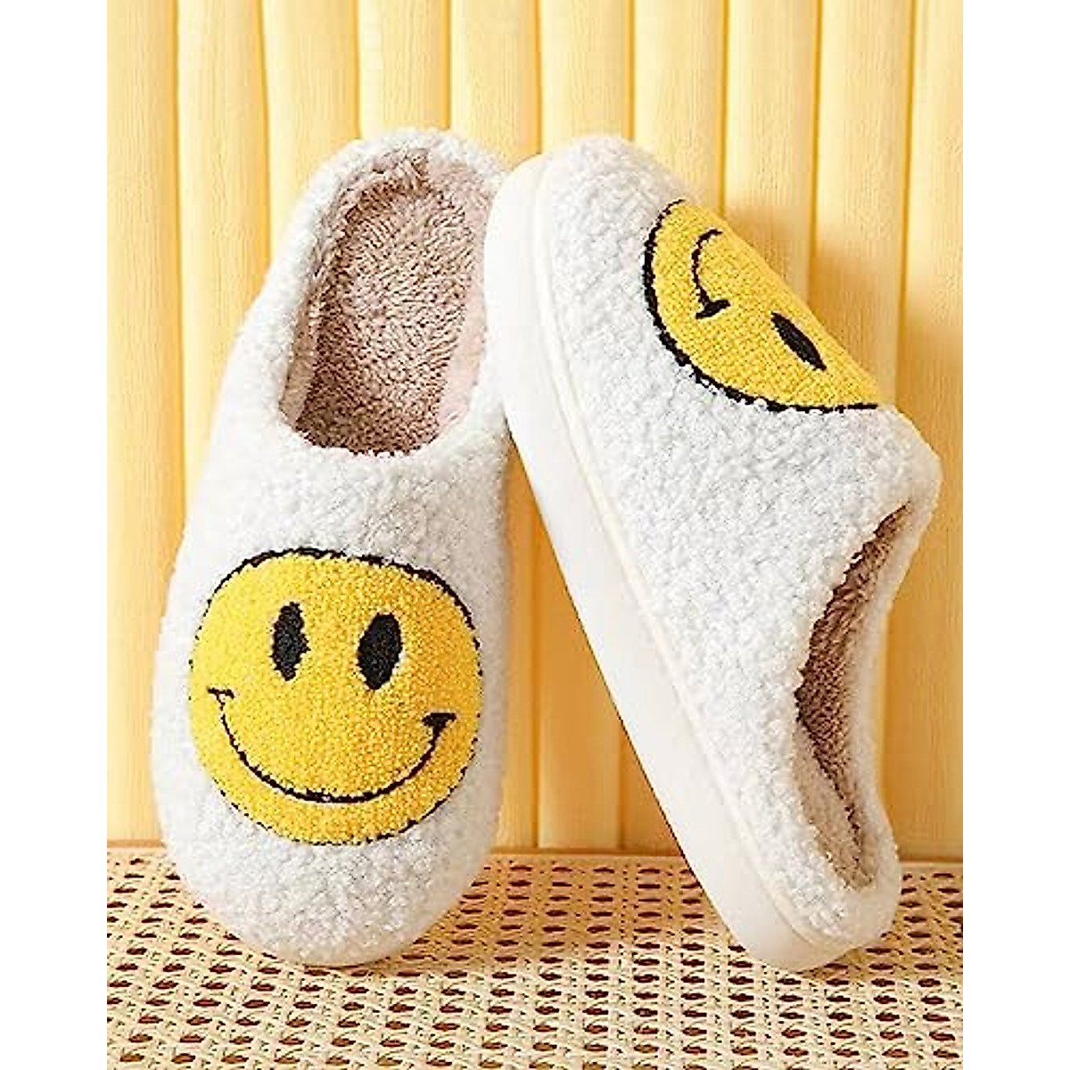 YJJY Kids Smile Face Slippers Girls Slippers for Kids Boys Soft Lightweight Cozy Indoor and Outdoor, White Kids, 12-13 Little Kid