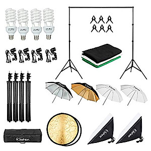 Kshioe 800W 5500K Umbrellas Softbox Continuous Lighting Kit with Backdrop Support System for Photo Studio Product, Portrait and Video Shoot Photography