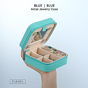 Parima Initial Jewelry Box for Women Girls, Jewelry Travel Case | Chenille Letter Patches Jewelry Box | Multifunctional Personalized Travel Jewelry Case | Birthday Gifts - Letter D, Aqua Blue