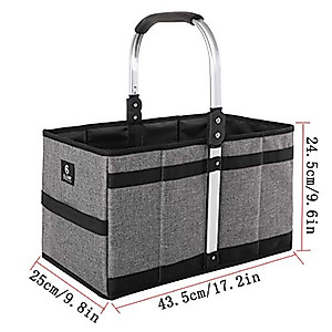 ALLCAMP OUTDOOR GEAR Folding Picnic Basket/Grocery Basket/Laundry Basket /28L Extra Large Market Baske Collapsible Portable(Large-Gray)