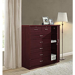 Hodedah 7 Drawer Jumbo Chest, Five Large & Two Smaller Drawers with Two Lock, Hanging Rod, and Three Shelves | Mahogany, 17.76" D X 47.24" W X 48.39" H