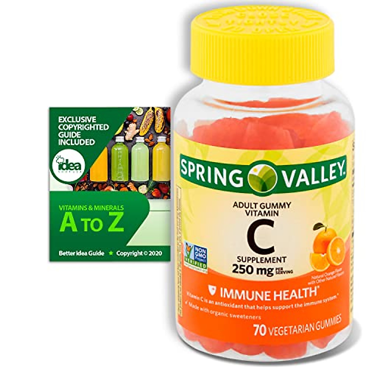 Spring Valley Vegetarian Vitamin C Gummies for Adults, 250 mg, 70 Ct + “Vitamins & Minerals - A to Z - Better Idea Guide©” (1 Pack 70 Count)