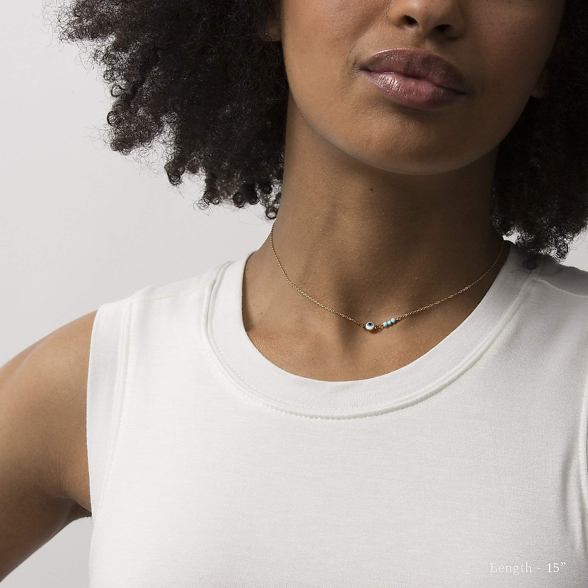 MEVECCO Gold Dainty Evil Eye Choker Necklace,14K Gold Plated Cute Tiny Three Blue Turquoise/Evil Eye Protection Charm Minimalist Choker Necklace for Women