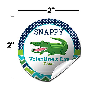 Snappy Alligator Valentine Party Favor Sticker Labels for Boys, 40 2" Party Circle Stickers by AmandaCreation, Great for Classroom Valentines, Envelope Seals, Gifts & Treats
