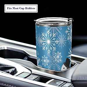 Yasala Christmas Tumbler Blue Snowflake Snowman Insulated Coffee Cup Back to School Beverage Container Office Travel Mug with Straw and Lid 20oz Holiday New Year Gift