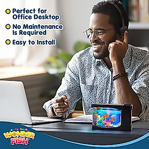 Artificial Fish Tank Virtual Ocean Toy in Motion Lamp - Mini Office Desk Aquarium 3 Colorful LED Lights, Colorful Aquarium Backgrounds - 3 Artificial Fish, Bubbles Tank with Moving Fish, Gift for Kids