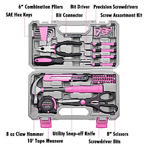 CARTMAN Tool Set General Household Hand Tool Kit with Plastic Toolbox Storage Case Pink