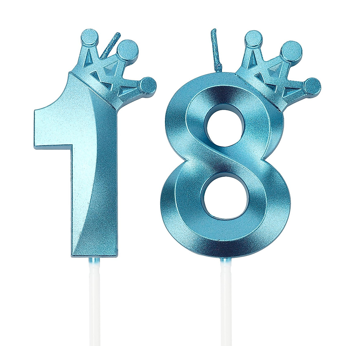 18th Birthday Candles, 18 Candles for 18th Birthday, Blue Number Candles 18th Happy Birthday Decorations,3D Crown Number 18 Candle for Cake, 18th Cake Topper Wedding Anniversary Celebration Parties