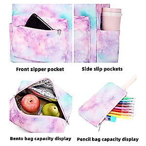 Nlzflgu Teens Girls School Backpack Set Children's Schoolbag Triple with Lunch Bag and Pencil Pouch Travel Casual Backpack (Purple Starry Sky)