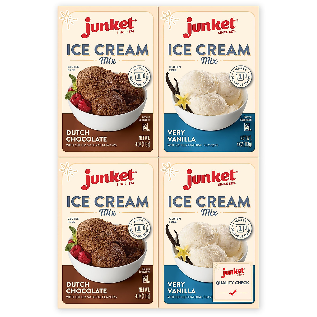 Junket Ice Cream Mix Bundle - 2 Vanilla, 2 Chocolate (4 Total)