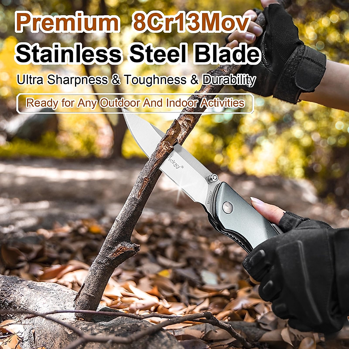 Vickay Pocket Knife for Men Pocket Folding Knives 2.95" 8Cr13MoV Steel Blade, Aluminum Handle, Liner Lock Knife with Clip, EDC Knife for Outdoor Camping, Fishing, Hunting, Tactical Gift (Silver)