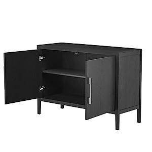 Merax Wood Farmhouse Buffet Sideboard with Metal Handles and 2 Doors, Coffee Bar Storge Cabinet Console Table for Living Room Bedroom Kitchen Hallway Black