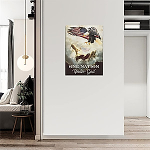 Yudchen Bald Eagle Wall Art American Flag Pictures Wall Decor Rustic Christian Eagle Canvas Prints Painting Home Decor Patriotic Framed Artwork for Living Room Bedroom Office Ready to Hang 12''x16''