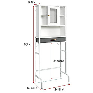 Hongtamoya Over The Toilet Storage Cabinet with Drawer, Bathroom Shelves Over Toilet with Large Storage Space, Over Toilet Bathroom Organizer with Adjustable Shelves and Door, White