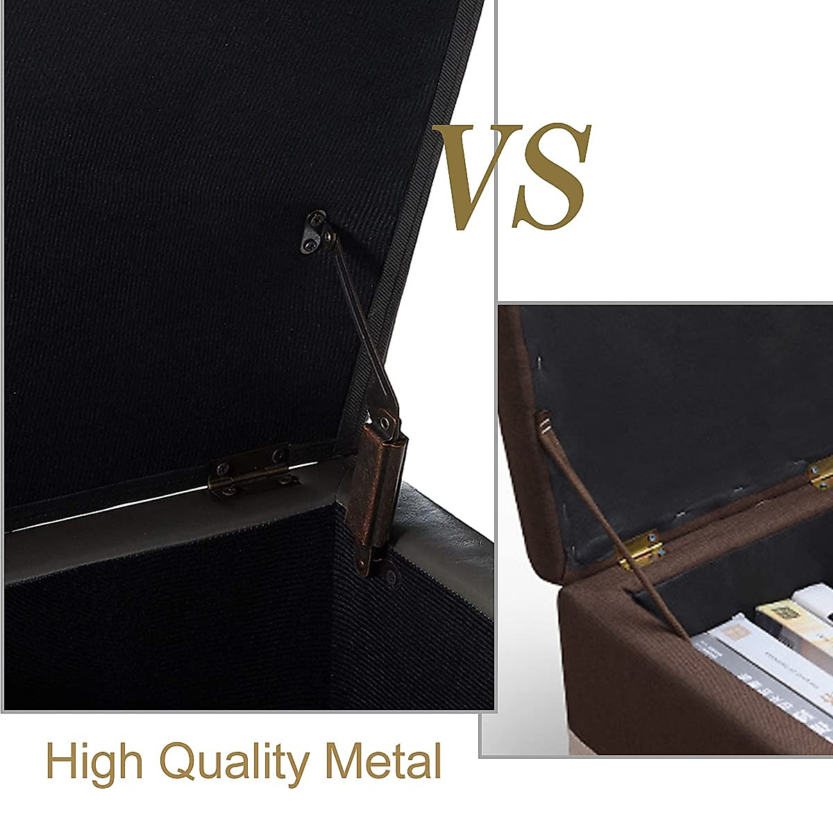 Adeco Bonded Leather Square Tufted Cubic Cube Footstool, 18" Height Storage Ottomans, With Lid, Black