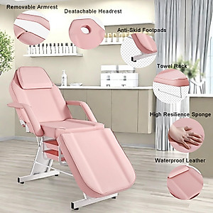 Dangvivi Facial Chair with Tattoo Stool, Lash Chair Bed for Eyelash Extensions, Tattoo Chair Table for Client with 2 Adjustable Storage Baskets, Esthetician Bed for Facial Beauty (Pink)