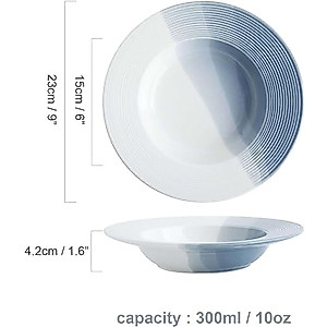 ENESEA Ramen bowl,salad bowl,fruit bowl,ramen bowl,large serving bowls,Large Ceramic Soup Plate with Rim,Large Pasta Salad Bowl,Steak. Microwave and Oven Safe,Dinner Plate-White and blue-23x23x4cm