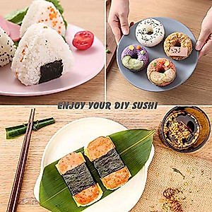 AYCCNH 4 Pack Sushi Maker Kit, Non Stick Musubi Maker with Little Rice Paddle, Onigiri Triangle Sushi Press (Large & Small), Donut Rice Shaper Mold DIY Tool