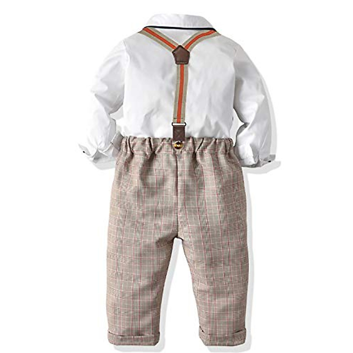 LOTUCY Toddler Dress Suit Baby Boys Clothes Sets Bowtie Shirts + Suspenders Plaid Pants 3pcs Gentleman Outfits Suits 1-6Years