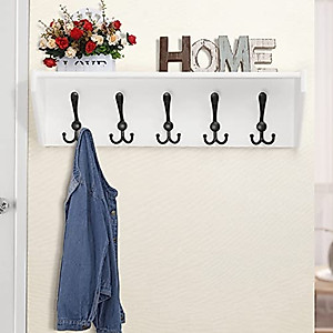 Dseap Wall Shelf with 5 Tri Hooks, 24" Heavy Duty Coat Rack Wall Mount with Shelf, Shelf with Hooks Underneath for Entryway, Mudroom, Kitchen, Bathroom, White & Black,D02ZT24WHT1