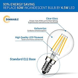ANWIO G14 LED Globe Filament Bulb E12 Screw Base Dimmable 4.5W(60W Equivalent) 2700K Warm White Chandelier Edison Light Bulb(6-Pack)
